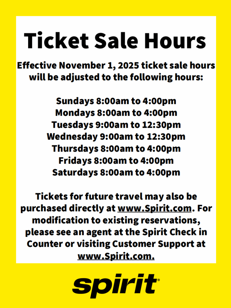 Spirit Ticket Sales Schedule Update - Effective November 1, 2025 ...